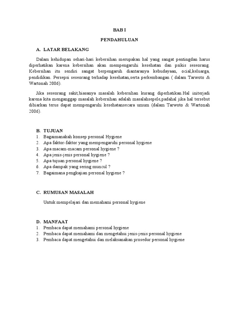 Jenis dan Tujuan Personal Hygiene | PDF