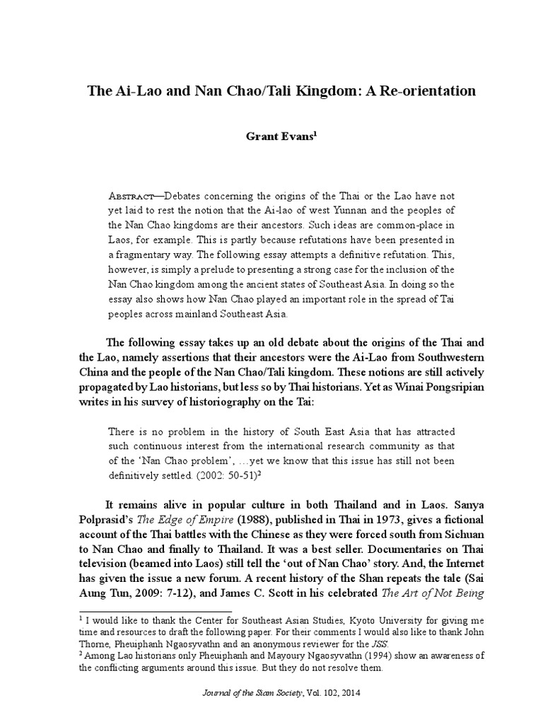 The Ai-Lao and Nan Chao/Tali Kingdom: A Re-Orientation: Grant Evans ...