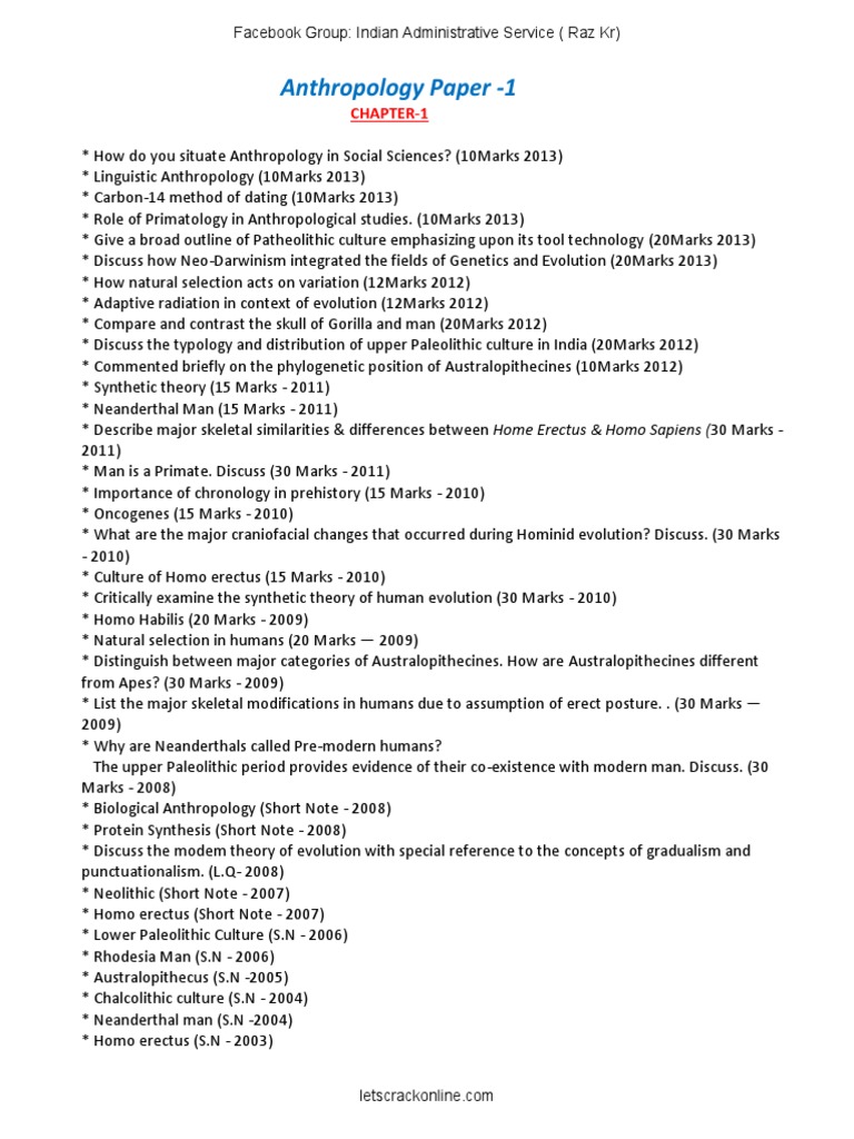 Anthropology Paper - 1: Chapter-1 | PDF | Race (Human Categorization ...