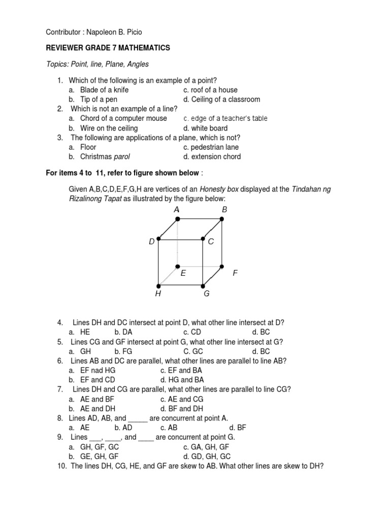 Grade 7 Geometry Reviewer with Answers | PDF | Elementary Geometry ...