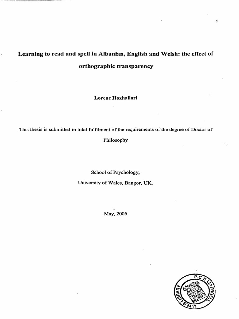 Learning To Read and Spell in Albanian, English and Welsh: The Effect ...