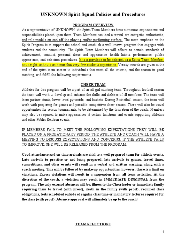 Blank Cheer Policies and Procedures | PDF | Cheerleading | Alcoholic Drinks