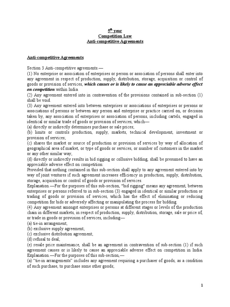 Anti Competitive Agreements | PDF | Competition | Competition Law