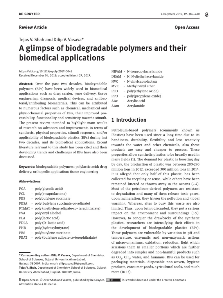 A Glimpse of Biodegradable Polymers and Their Biomedical Applications ...