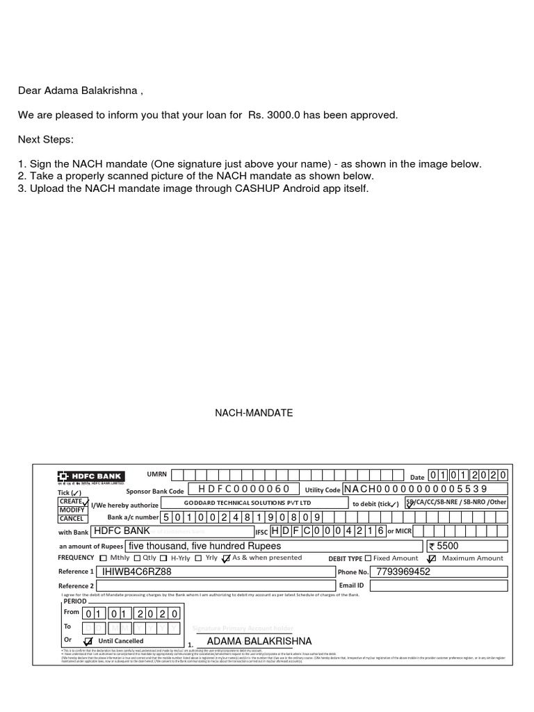Nach-Mandate: H D F C 0 0 0 0 0 6 0 | PDF | Debit Card | Banks