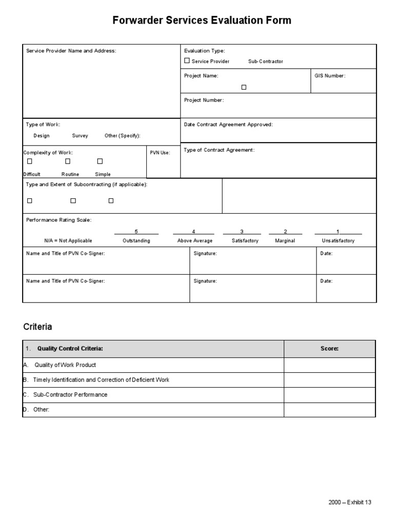Forwarder Services Evaluation Form: Criteria | PDF | Evaluation | Business