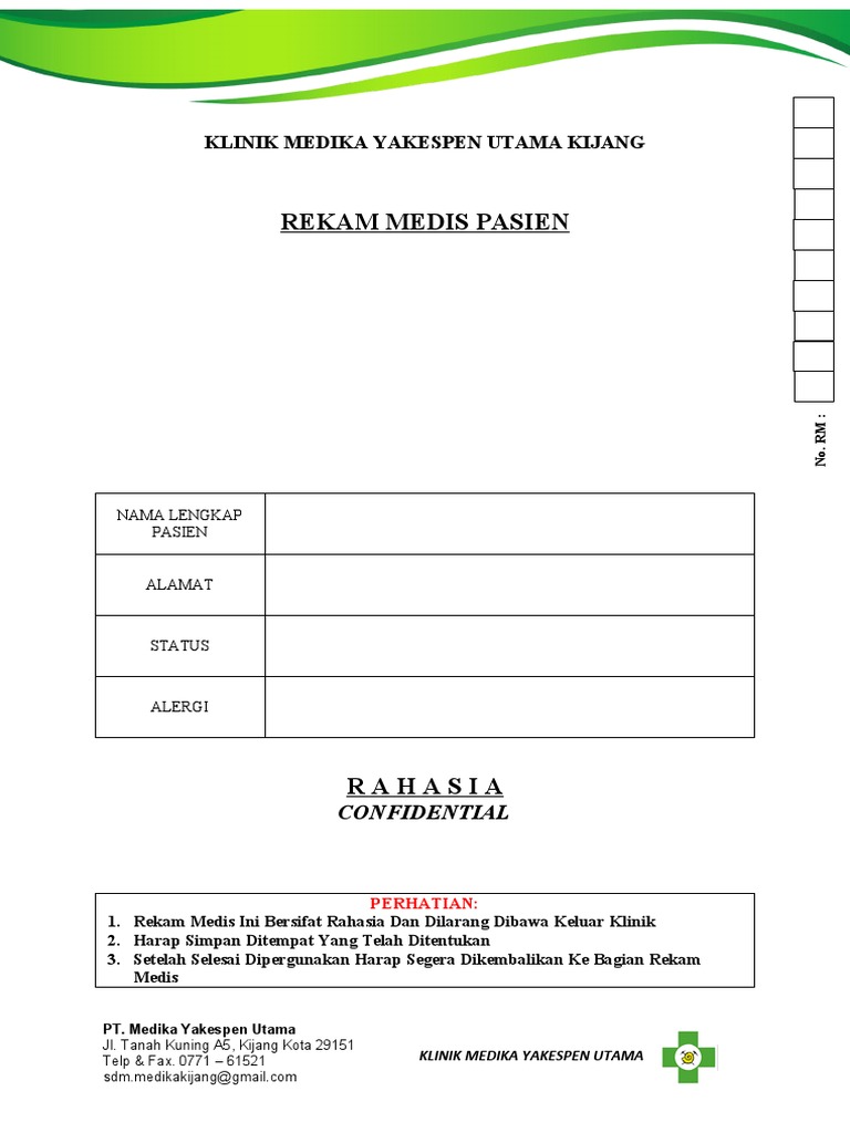 COVER REKAM MEDIS Klinik A | PDF