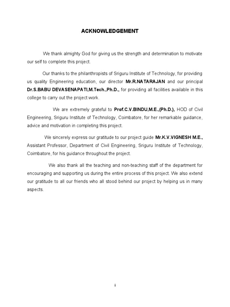 Acknowledgement: Dr.S.BABU DEVASENAPATI, M.Tech.,Ph.D., For Providing All Facilities Available ...