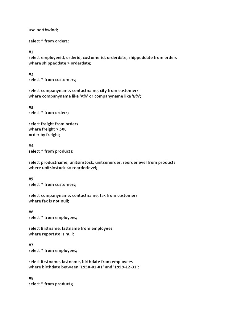 Northwind Database Queries | PDF