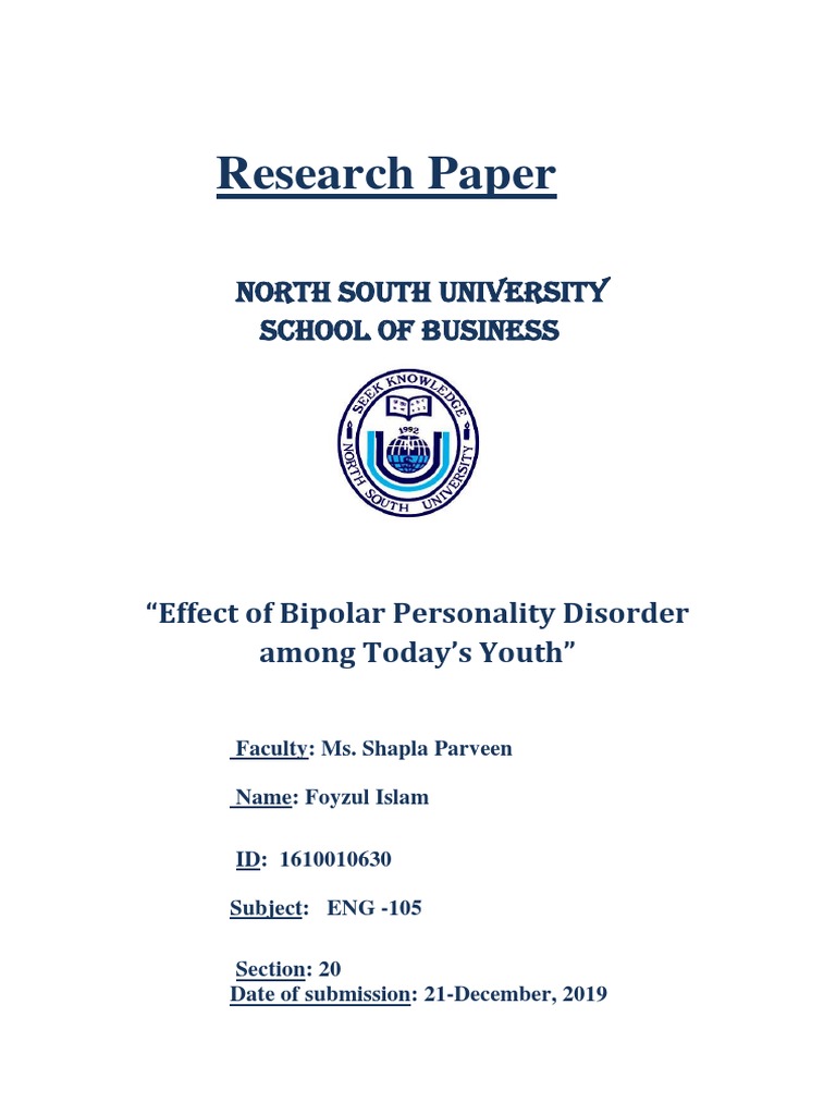 ENG 105 FINAL 2019 - Research-Paper (SPN) | PDF | Bipolar Disorder ...