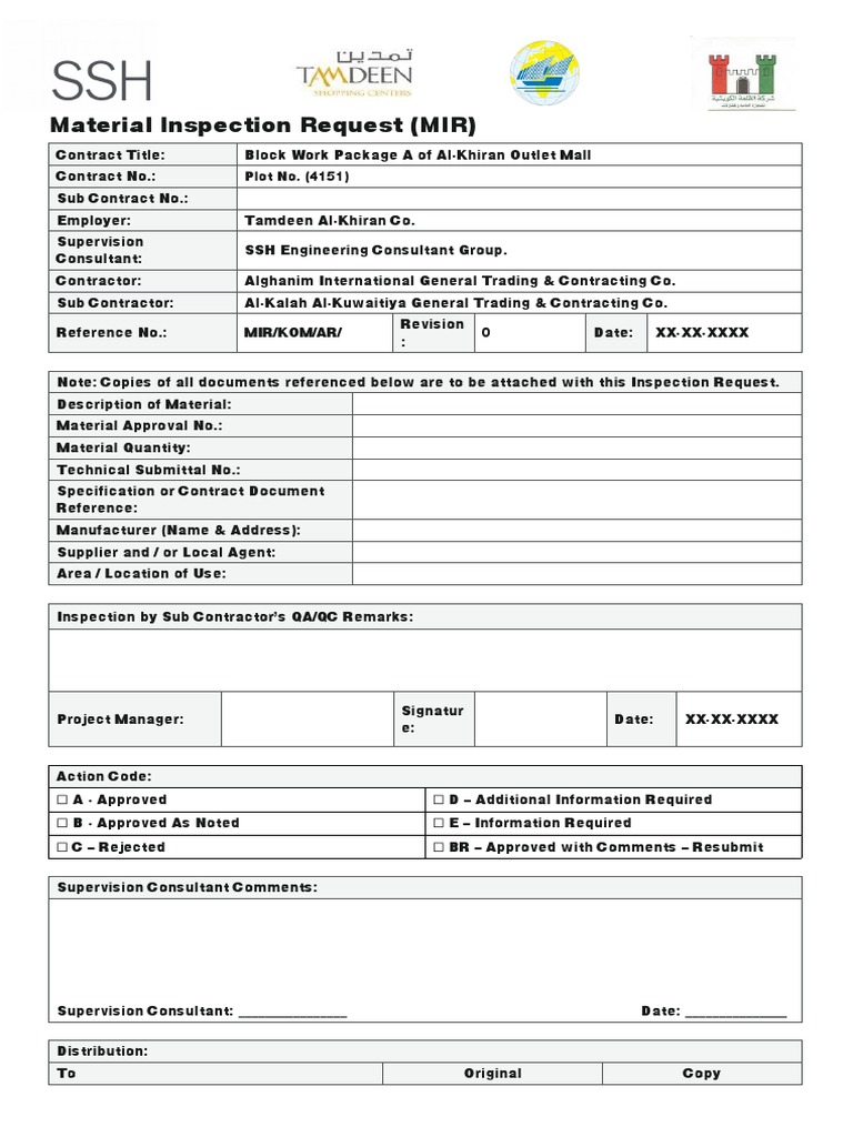 Material Inspection Request (MIR) : Plot No. (4151) | PDF