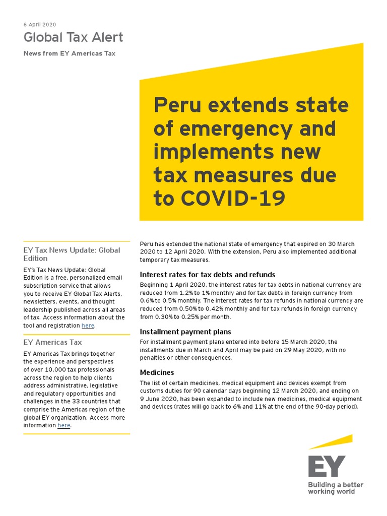 Ey Peru Extends State of Emergency New Tax Measures Due To Covid19 ...