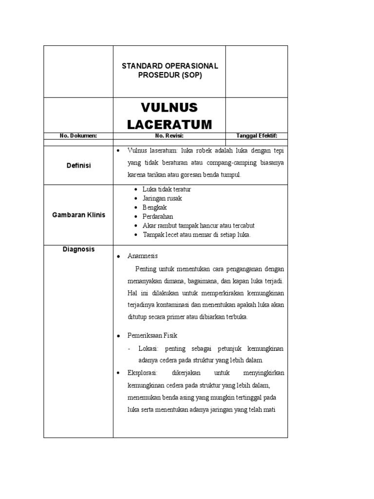 SOP Vulnus Laceratum | PDF
