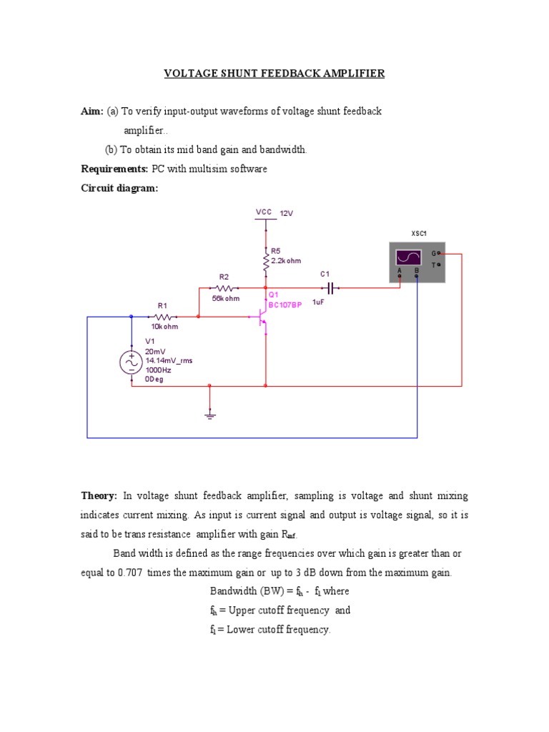 Voltage Shunt Feedback Amplifier | PDF | Bandwidth (Signal Processing) | Amplifier