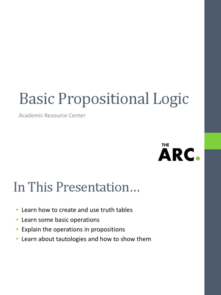Basic Propositional Logic: Academic Resource Center | PDF | Logical ...