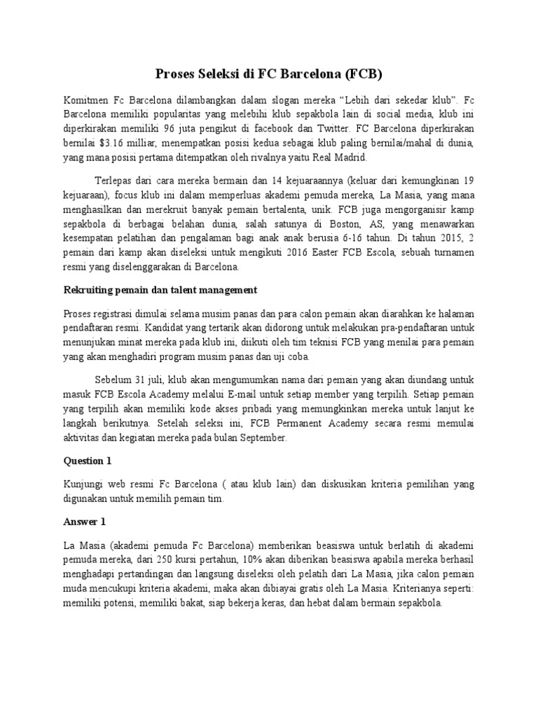 REKRUTMEN PEMAIN DAN TALENT MANAGEMENT DI FC BARCELONA | PDF