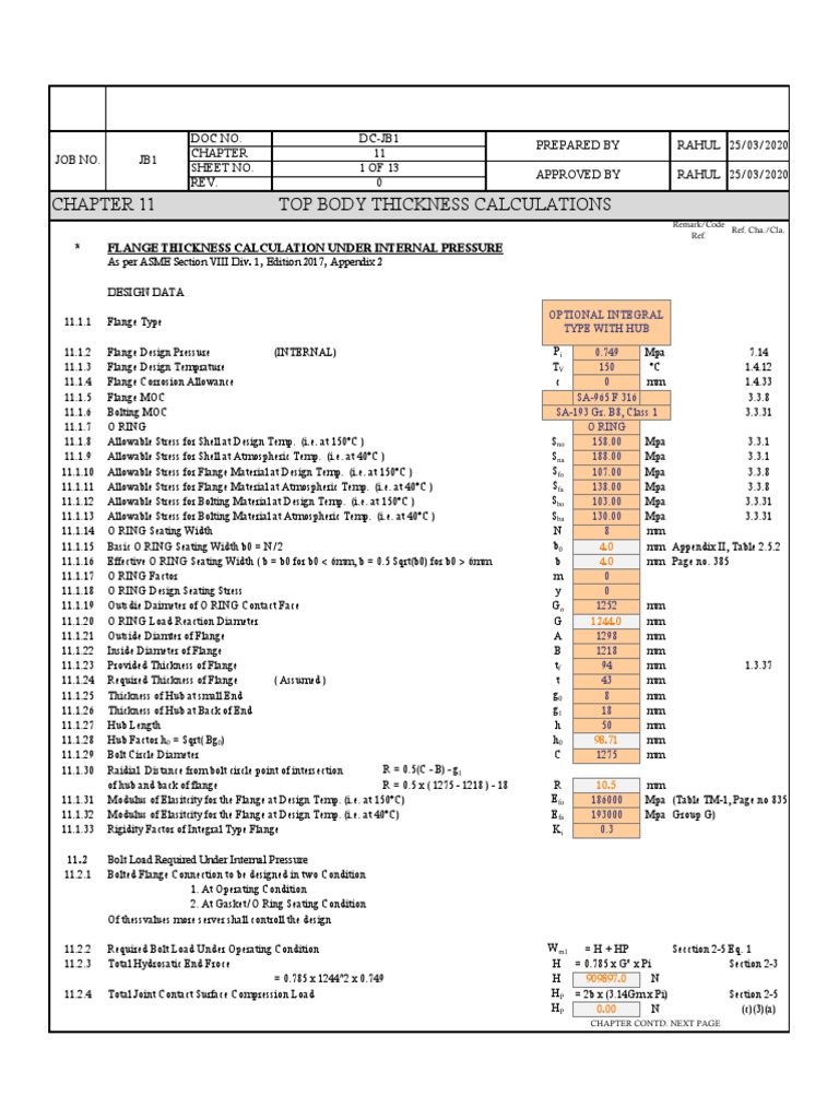 Optional Integral With Hub Type Body Flange Calculation | PDF ...