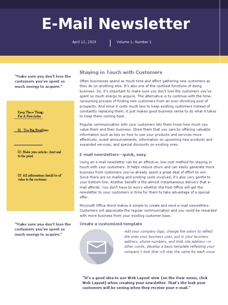 E-Mail Newsletter: Staying in Touch With Customers | PDF ...