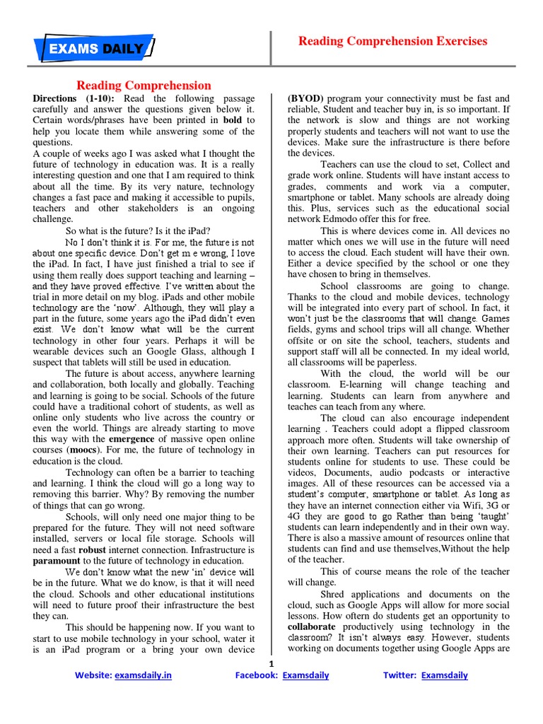 Reading Comprehension Exercises PDF | PDF | Leadership | Cloud Computing