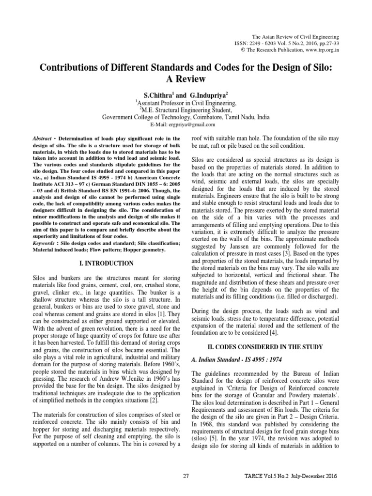 Contributions of Different Standards and Codes For The Design of Silo ...