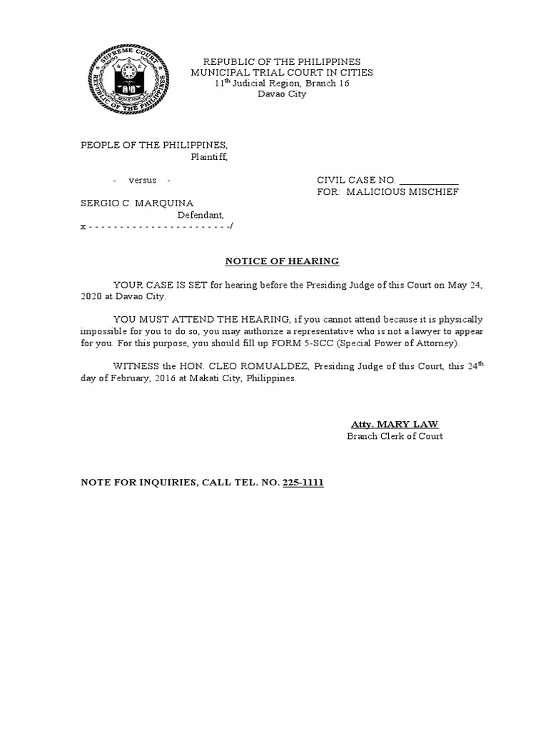 Notice of Hearing | PDF