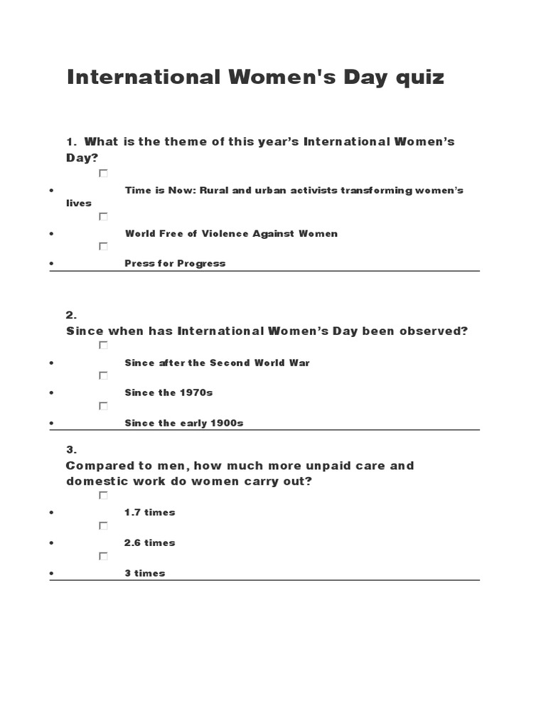 International Women's Day Quiz Questions | PDF