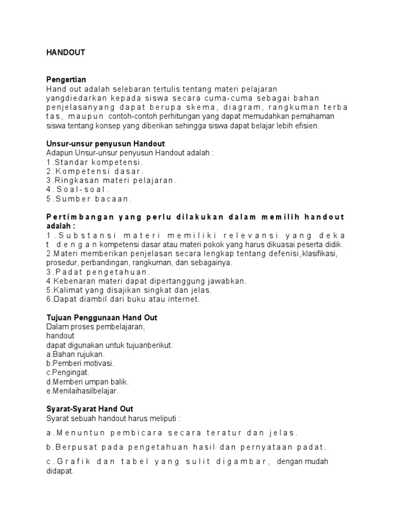 Pengertian dan Struktur Handout Materi | PDF