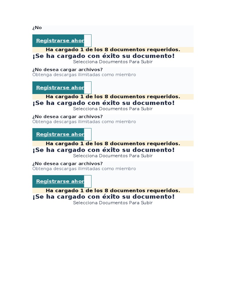 ¡Se Ha Cargado Con Éxito Su Documento!: Registrarse Ahora | PDF