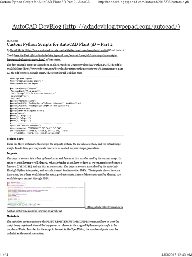 Custom Python Scripts For AutoCAD Plant 3D Part 2 - AutoCAD DevBlog | PDF | Auto Cad | Software ...