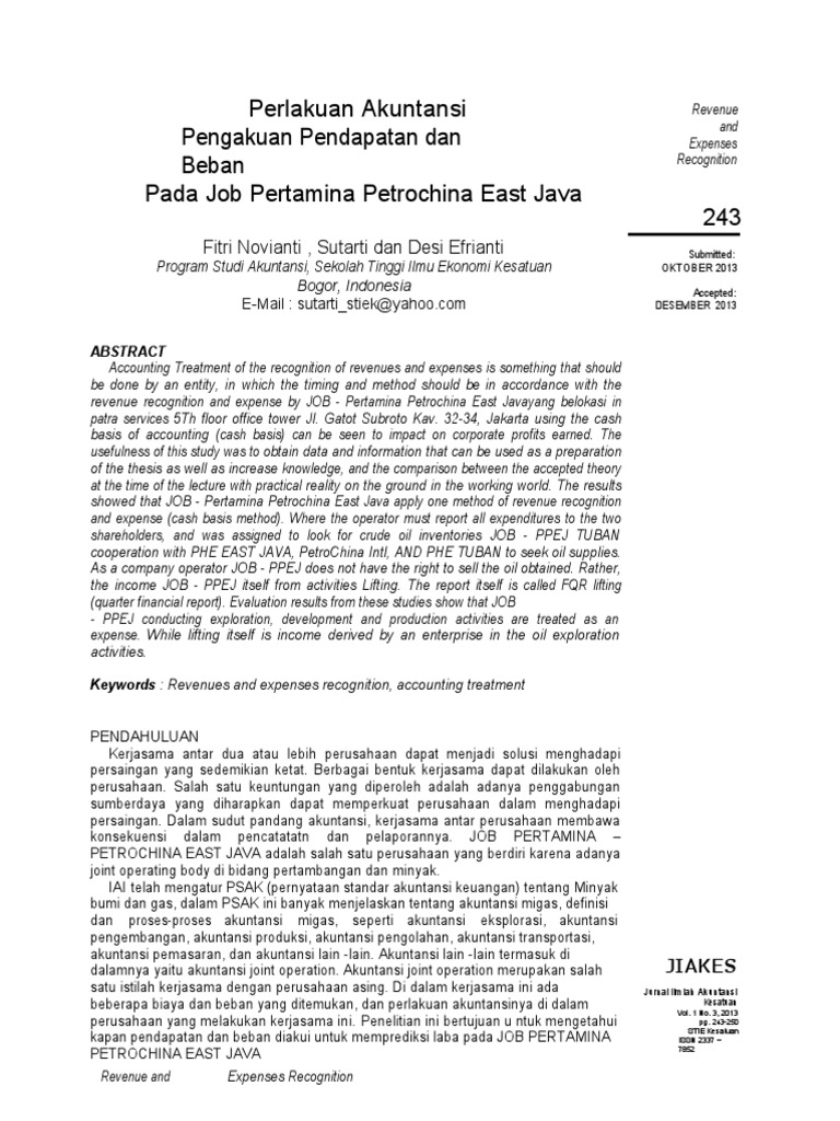 Perlakuan Akuntansi Pengakuan Pendapatan Dan Beban Pada Job Pertamina ...
