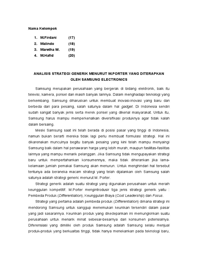 Analisis Strategi Generik Menurut M.porter (Samsung) | PDF