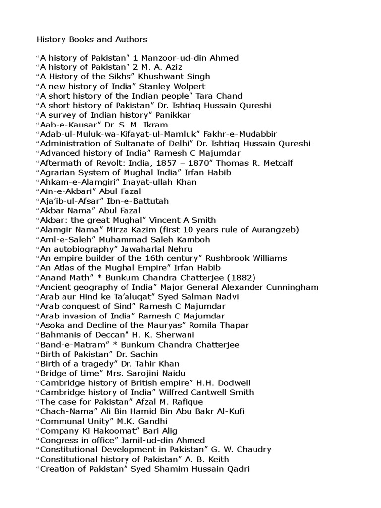 Books of History Author Names | PDF | Muhammad Ali Jinnah | Pakistan