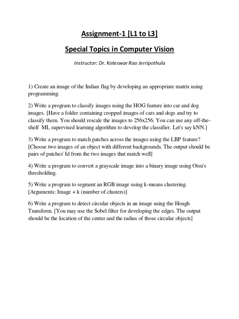 Computer Vision Programming Tasks | PDF | Teaching Methods & Materials ...