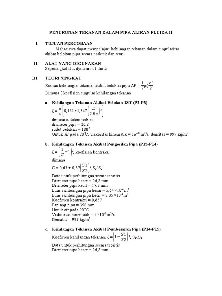 Penurunan Tekanan Dalam Pipa Aliran Fluida Ii | PDF