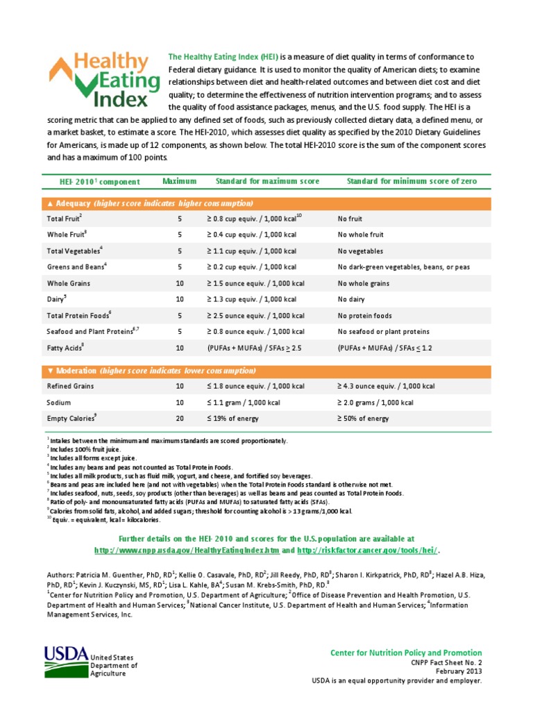 The Healthy Eating Index (HEI) : HEI-2010 Component Maximum Standard ...