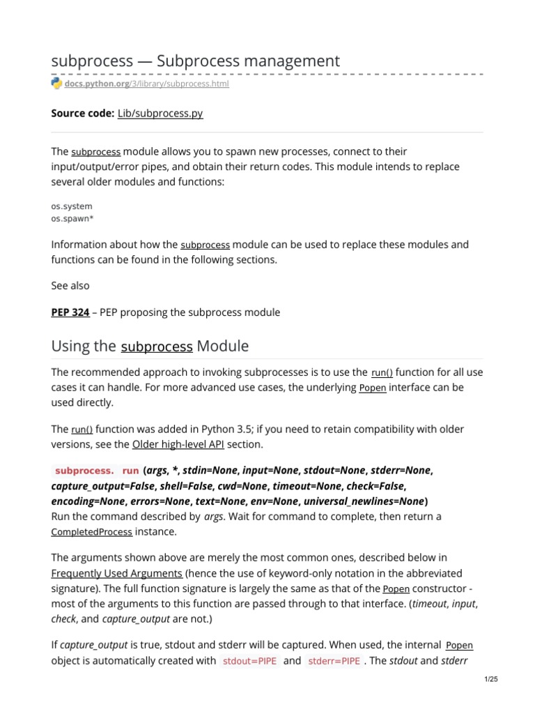Subprocess Subprocess Management | PDF | Parameter (Computer Programming) | Computer Architecture