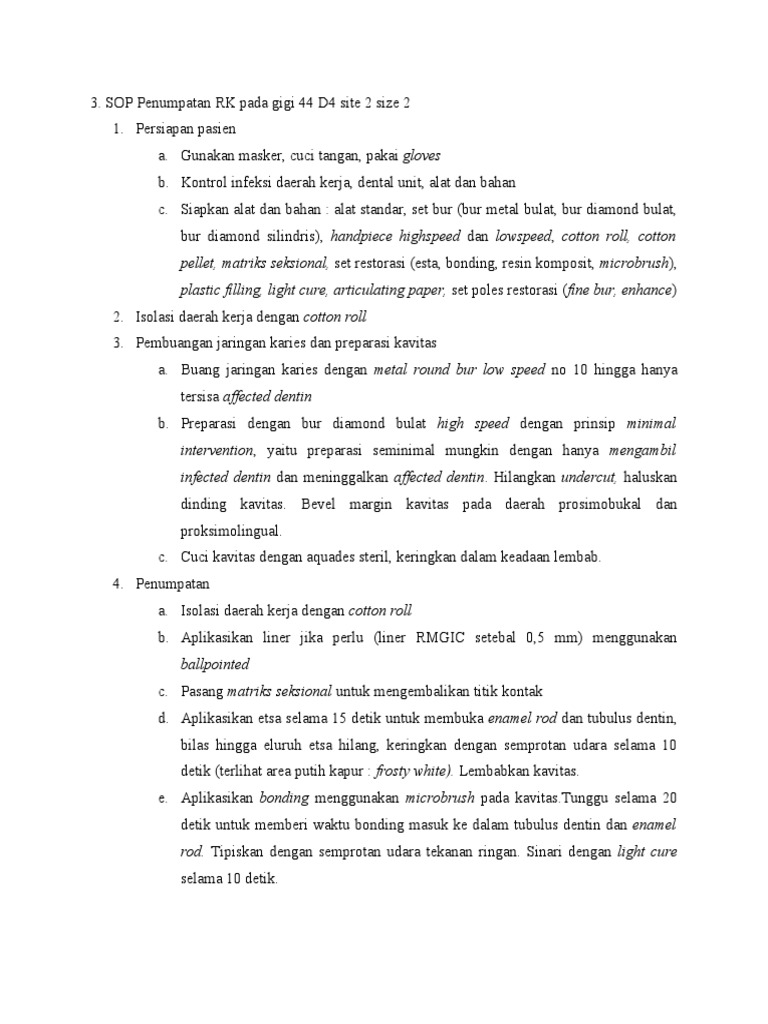 SOP Restorasi Resin Komposit D4 (2.2) | PDF