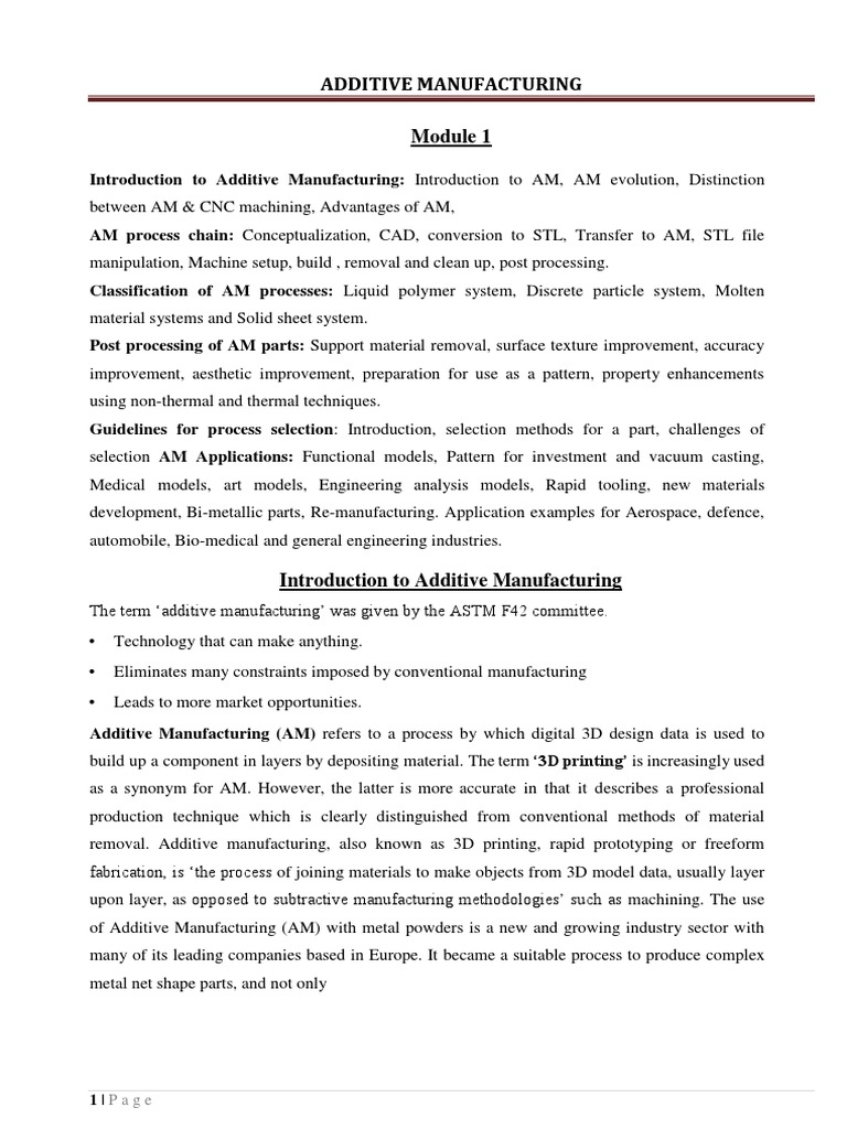 Additive Manufacturing Module-1 Notes PDF | PDF | 3 D Printing ...