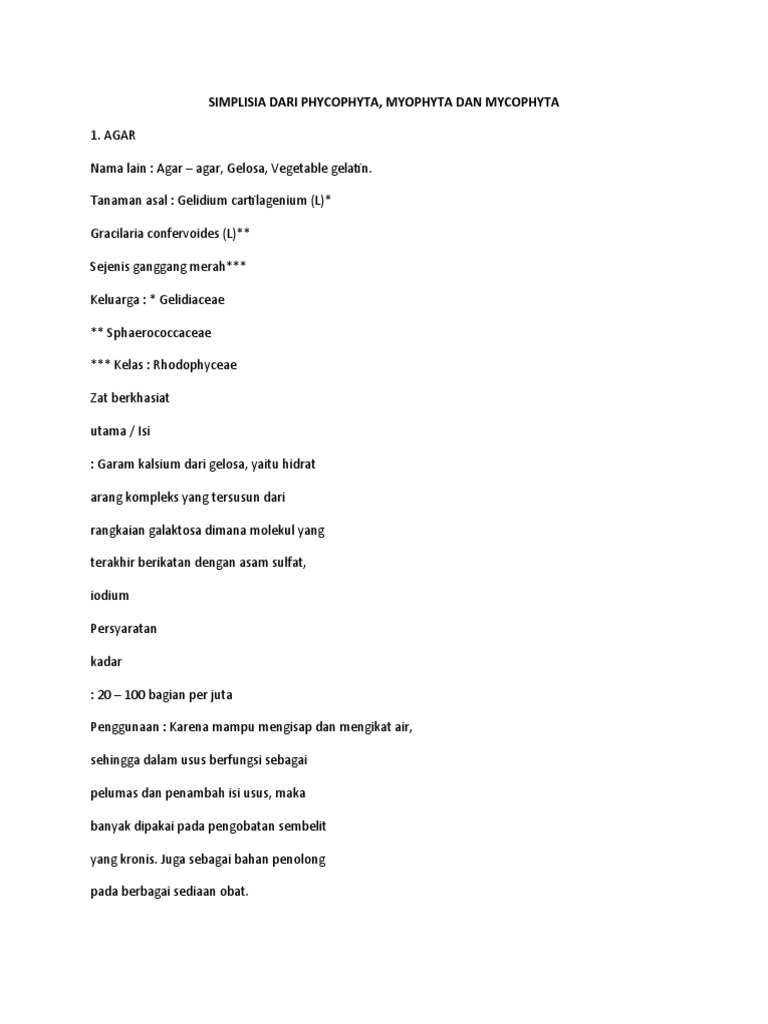 Simplisia Dari Phycophyta, Myophyta Dan Mycophyta | PDF