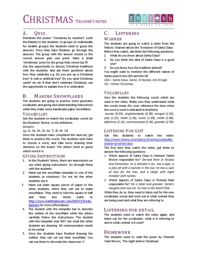 Christmas Lesson Plan PDF | PDF | Santa Claus's Reindeer | Santa Claus