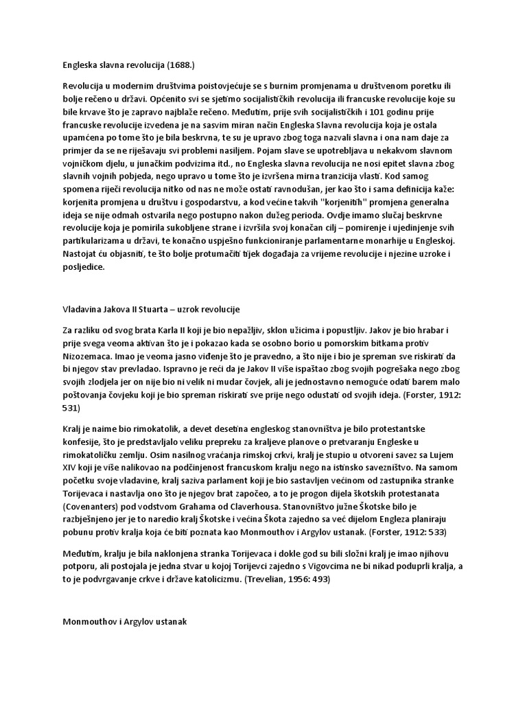 Engleska Slavna Revolucija | PDF