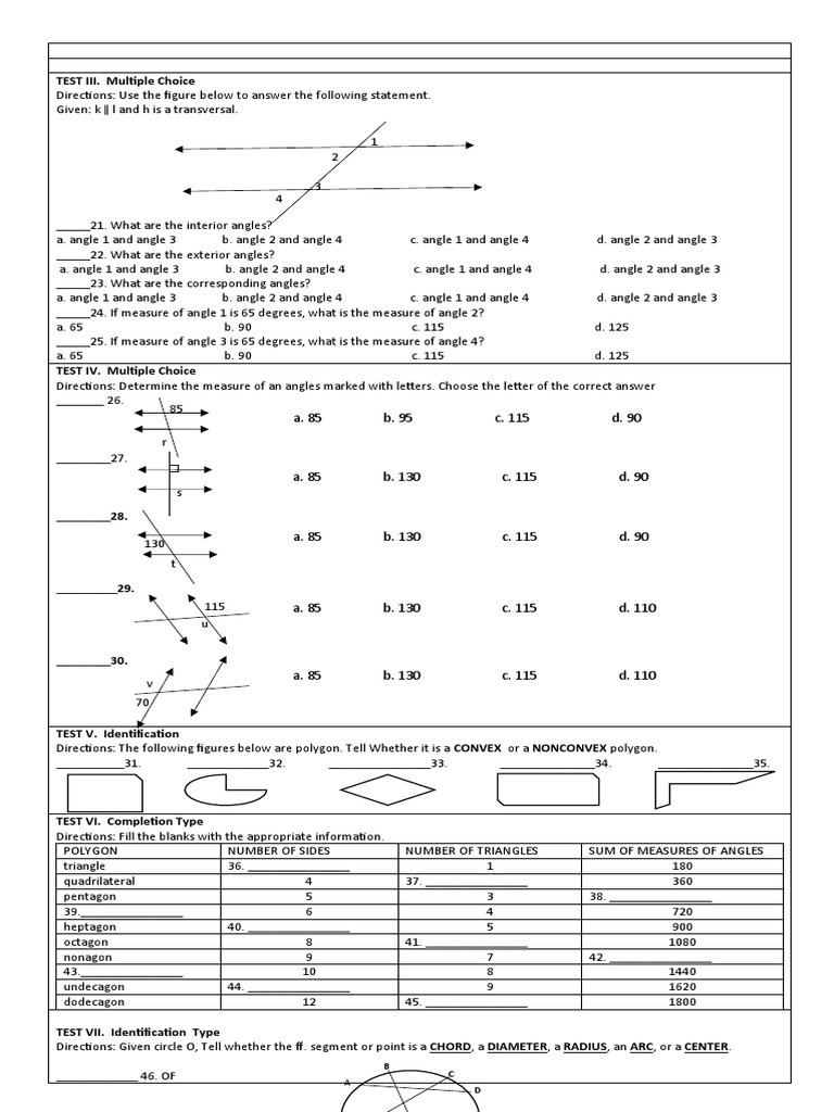 Geometry Multiple Choice Test Questions | PDF | Angle | Triangle