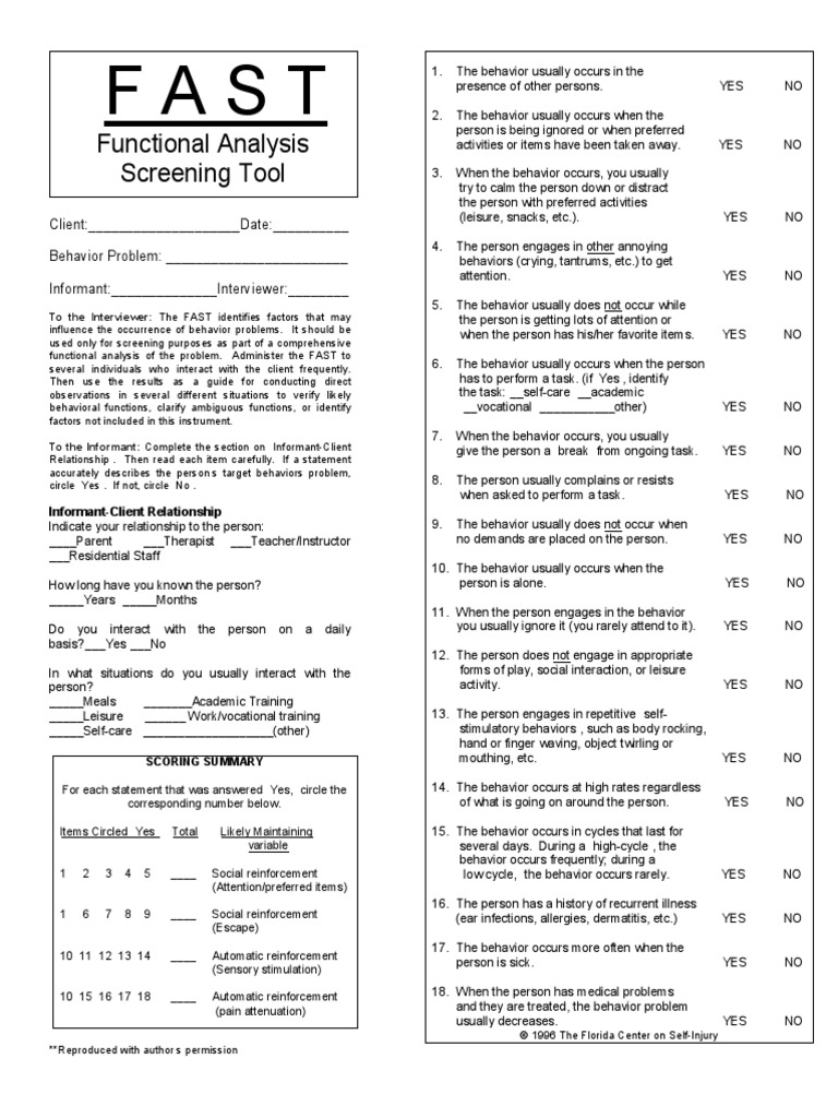Functional Analysis Screening Tool | Download Free PDF | Attention ...