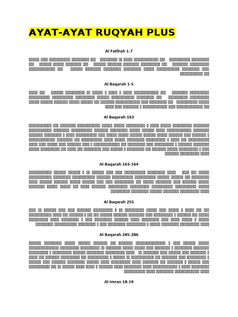 Ayat Ayat Ruqyah Plus Al Fatihah 1 7 Pdf Abrahamic Religions