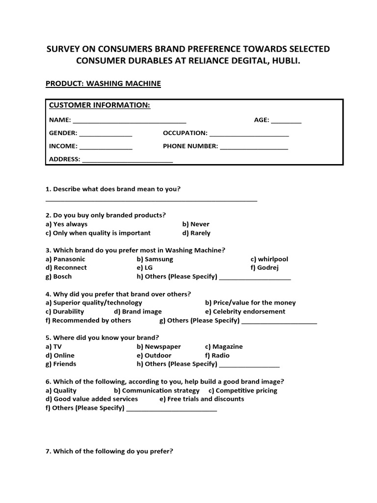 Survey On Consumers Brand Preference Towards Selected Consumer Durables ...