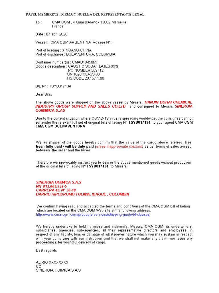 Shipper Release Confirmation Covid19 | PDF