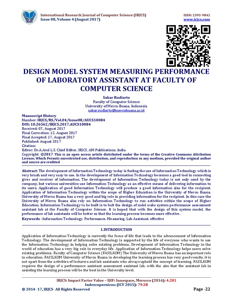 Design Model System Measuring Performance of Laboratory Assistant at ...