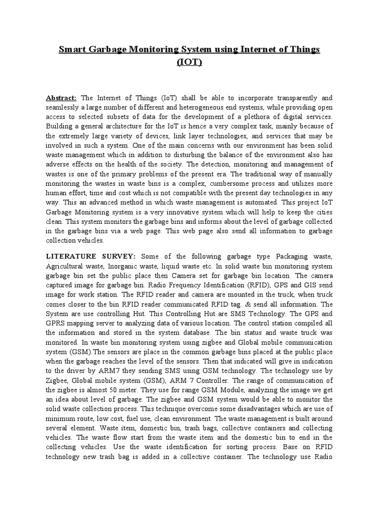 Smart Garbage Monitoring System Using IOT | Download Free PDF ...