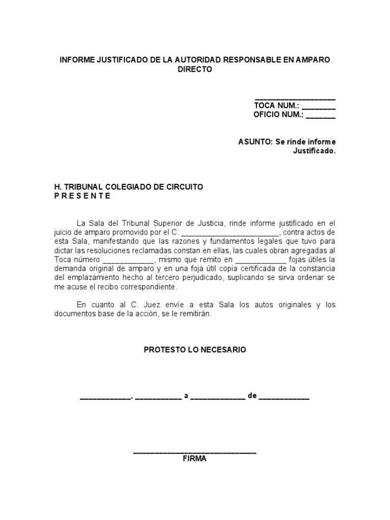 Informe Justificado de La Autoridad Responsable en Amparo Directo | PDF