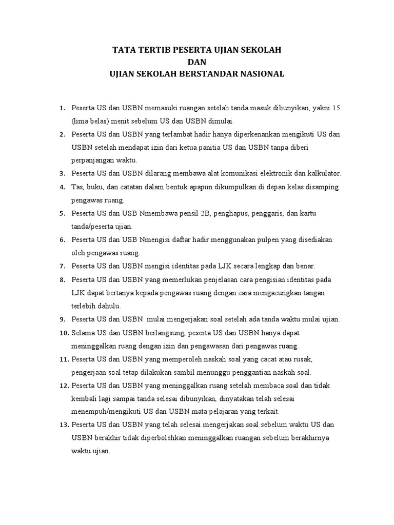 Tata Tertib Peserta Ujian Sekolah | PDF
